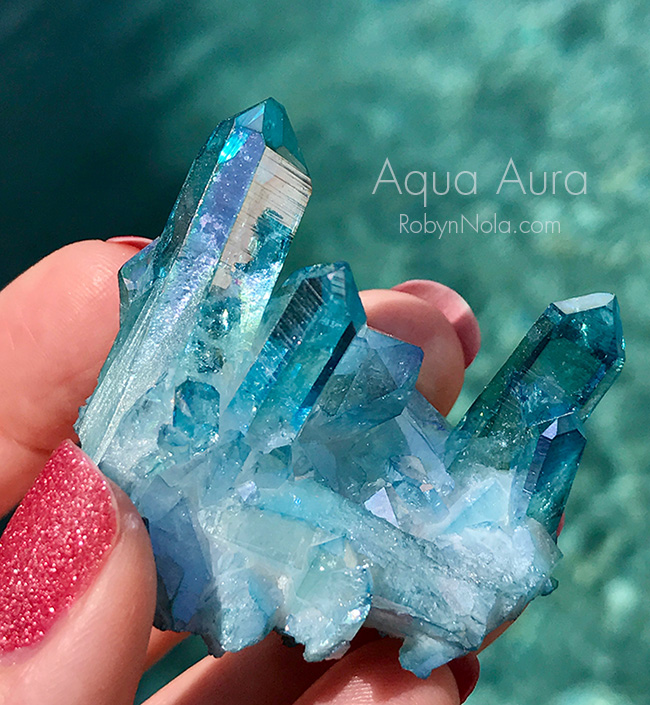 New! Aqua Aura Lemurian Quartz Crystal Cluster | Robyn Nola Gifts